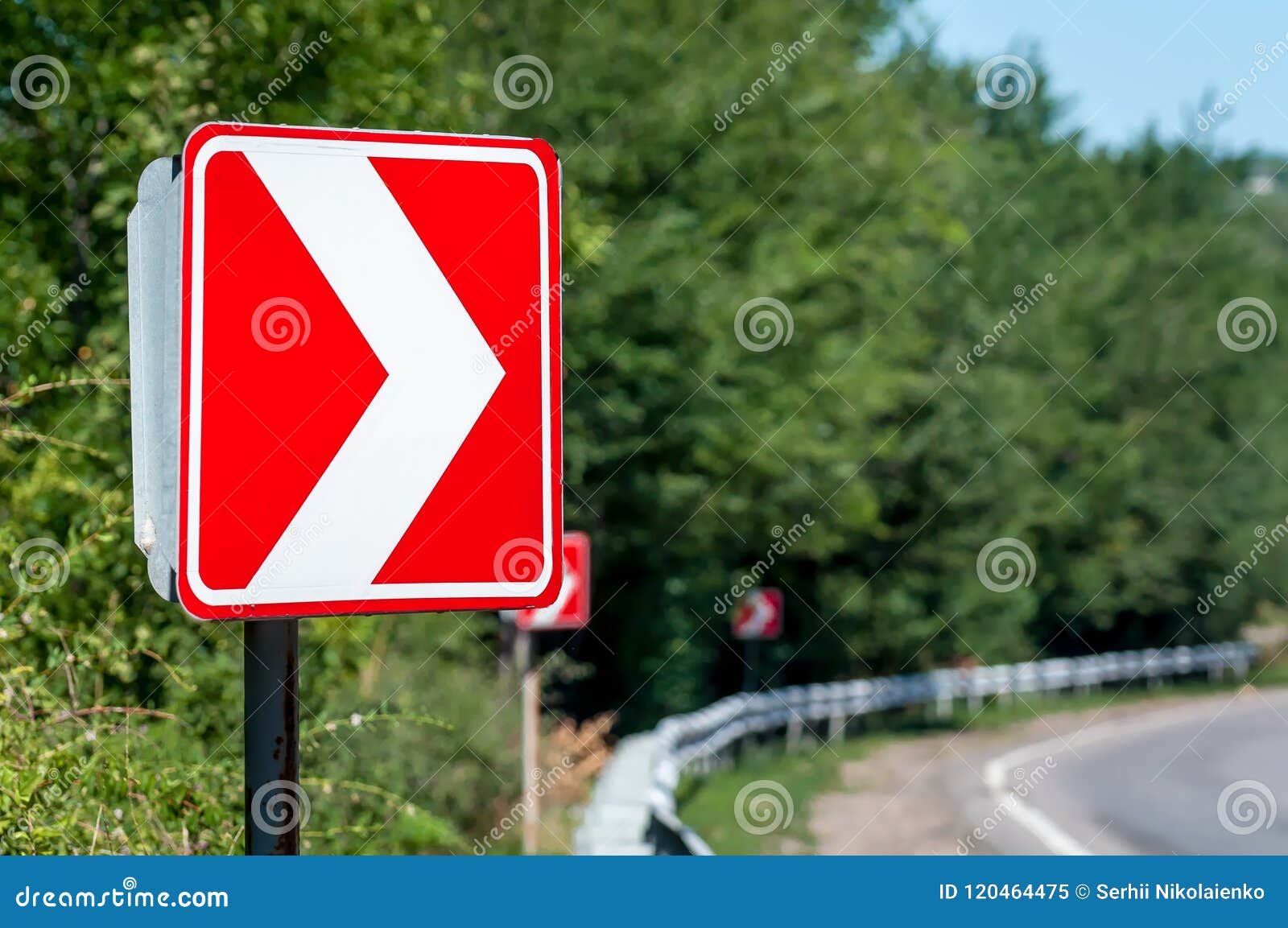 Right Turn Sign. Road Signs Warn of a Sharp Turn Stock Image - Image of ...