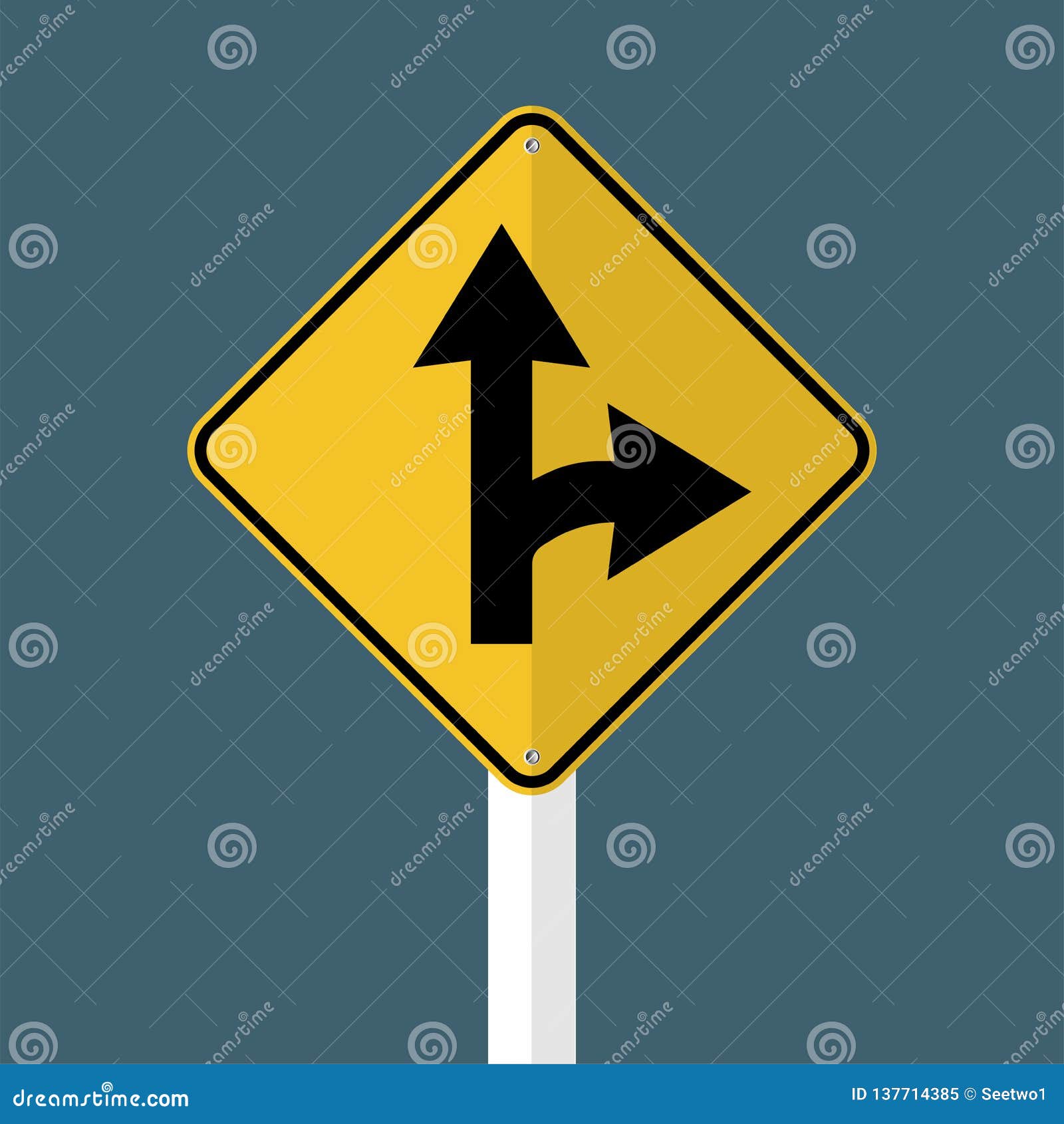 Right Turn Split Sign Isolated on Grey Sky Background.Vector ...