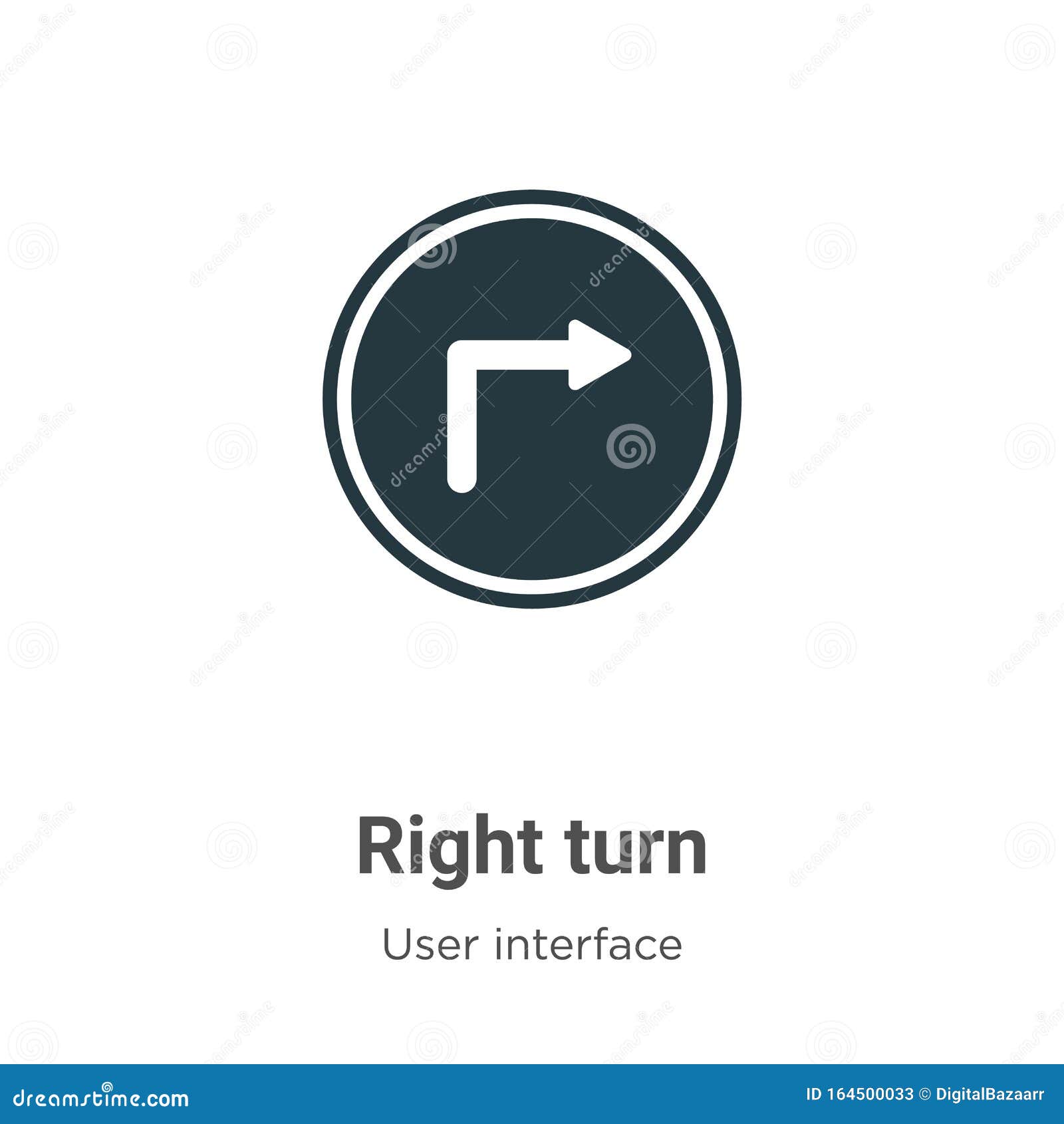 Right Turn Vector Icon on White Background. Flat Vector Right Turn Icon ...