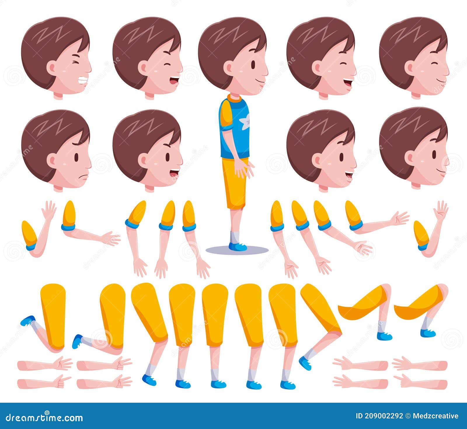 Right View Cute Boys Character Creation Set 01 Stock Vector ...