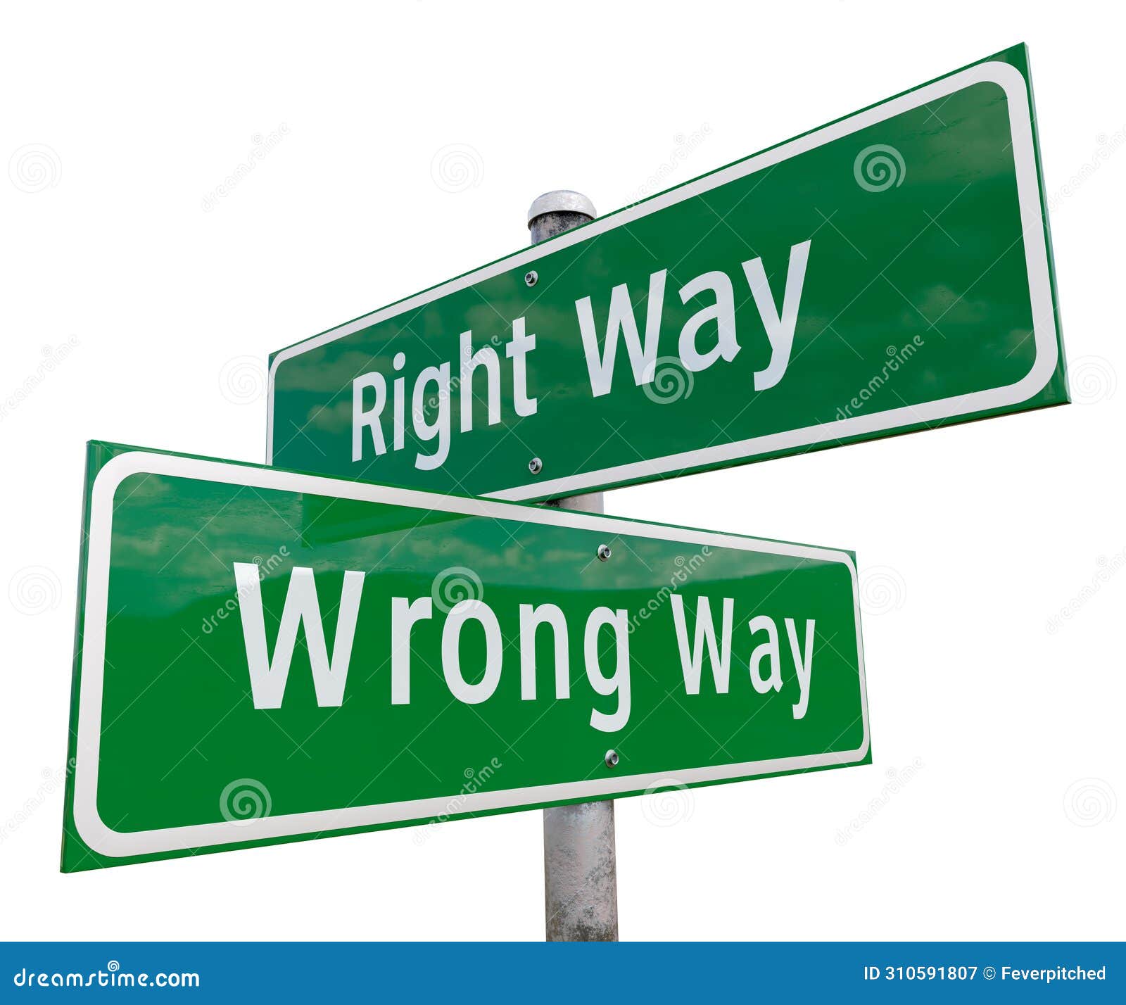 Right Way, Wrong Way 2 Way Green Road Sign Isolated on White Stock ...