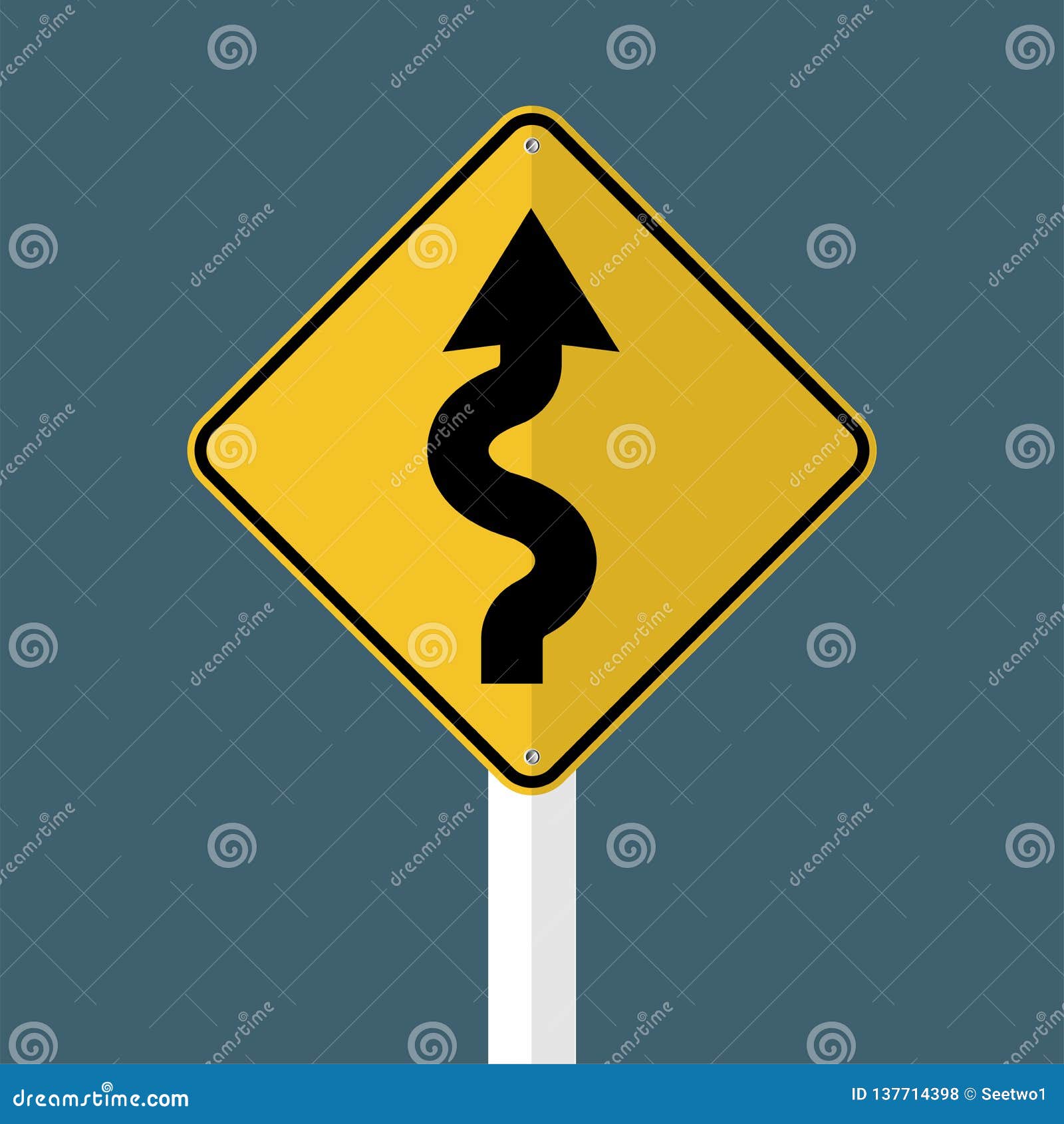 Right Winding Road Sign On Transparent Background Vector Illustration ...
