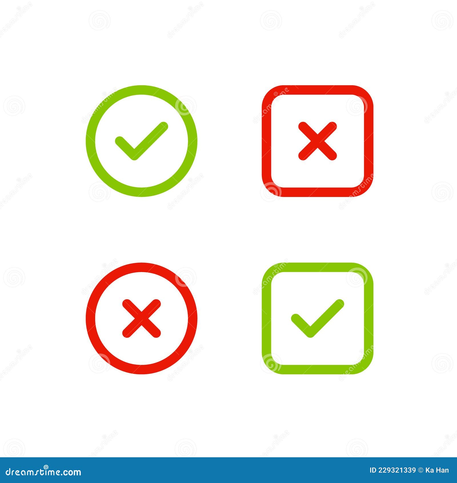 Right and Wrong, Check Mark Icon Vector in Line Style Stock Vector ...