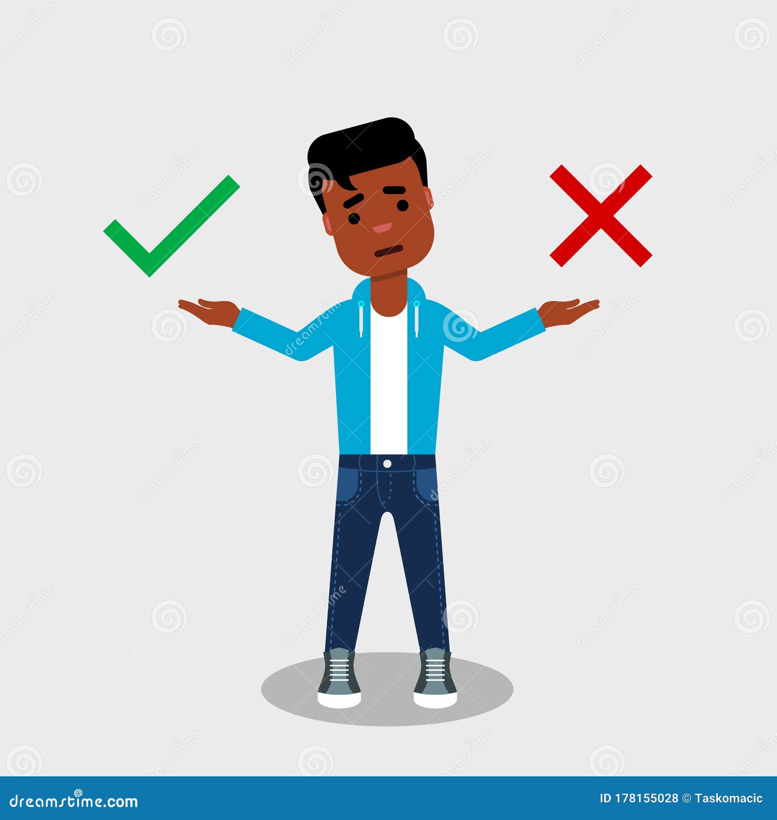 Right or Wrong Choice. Young African American in Jeans and Sweatshirt ... Right or Wrong Choice. Young African American in Jeans and Sweatshirt ...