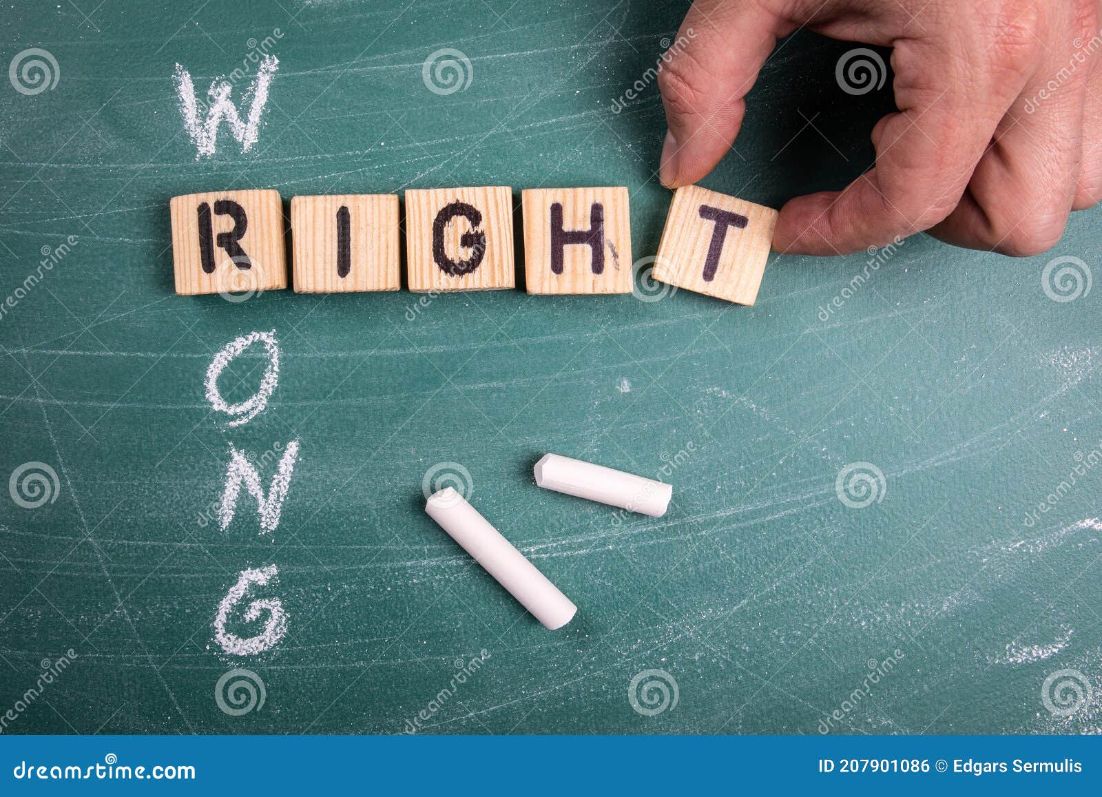 RIGHT and WRONG Concept. Text from the Letters of the Wooden Alphabet ...