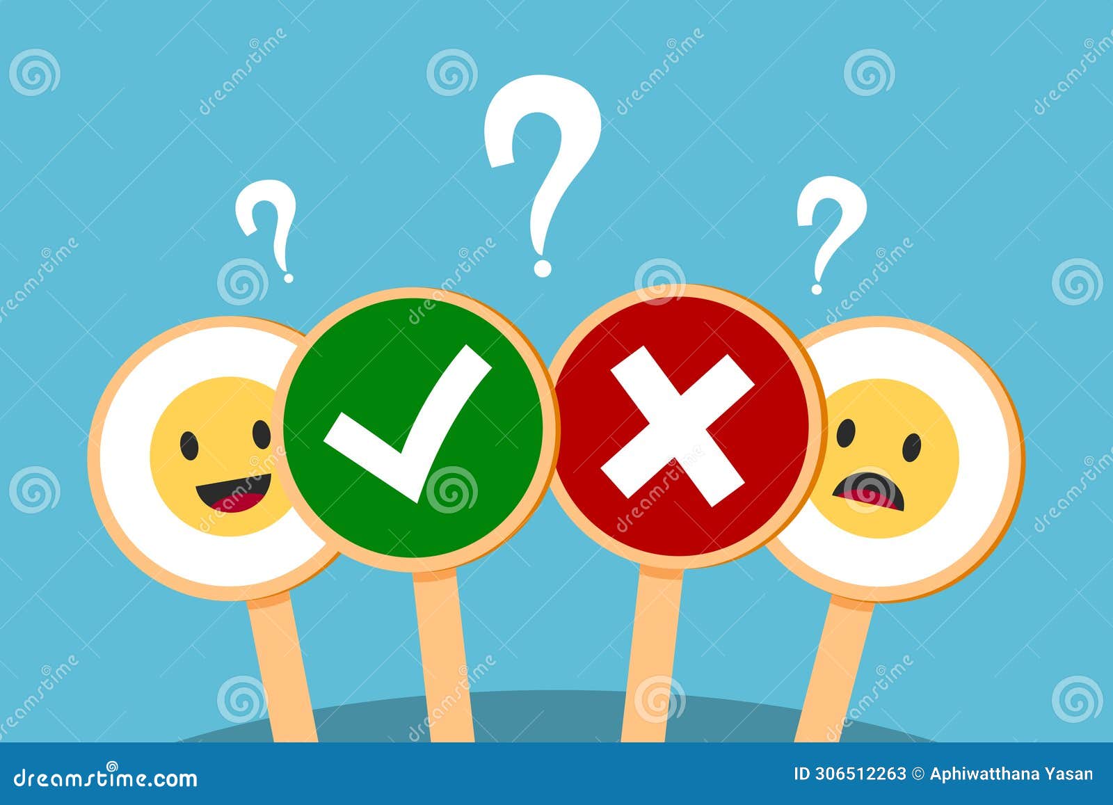 Cross Mark with Emoticon and Question Markk. Feedback Signs with Emojis ...