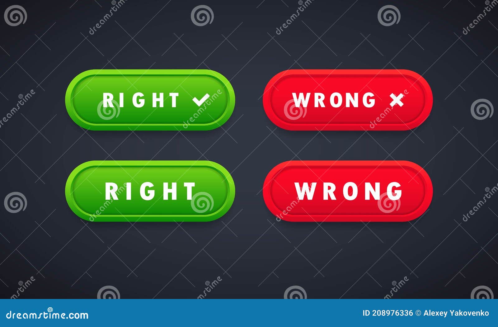 Right and Wrong Green and Red Buttons Set. UI UX Web Elements ...