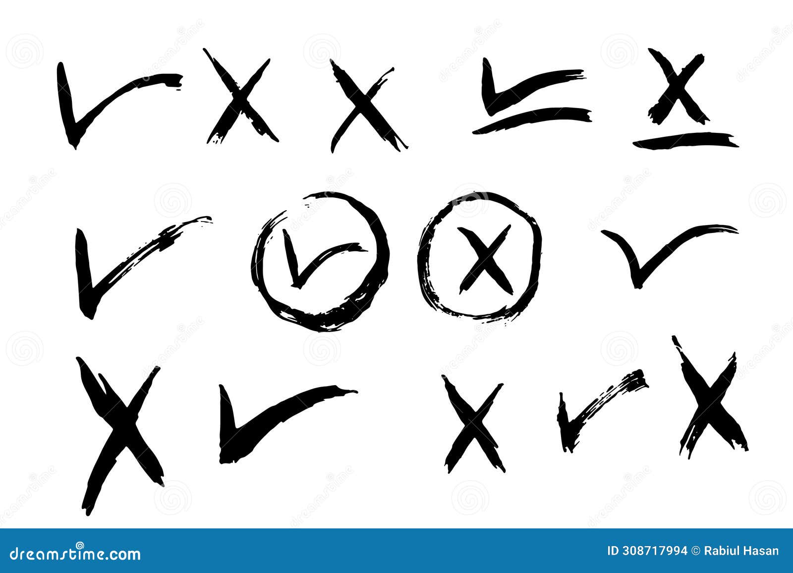 Hand-Drawn Green Checks and Red Crosses in Vector Illustration Set ...