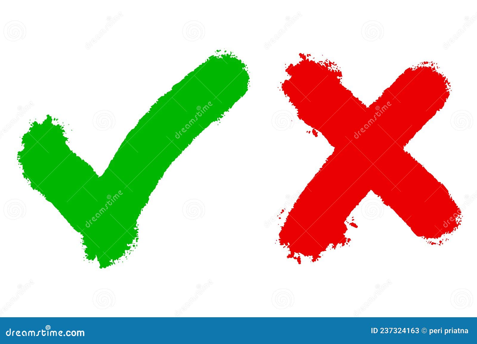 Right and Wrong Icon. Hand Drawn of Green Checkmark and Red Cross ...