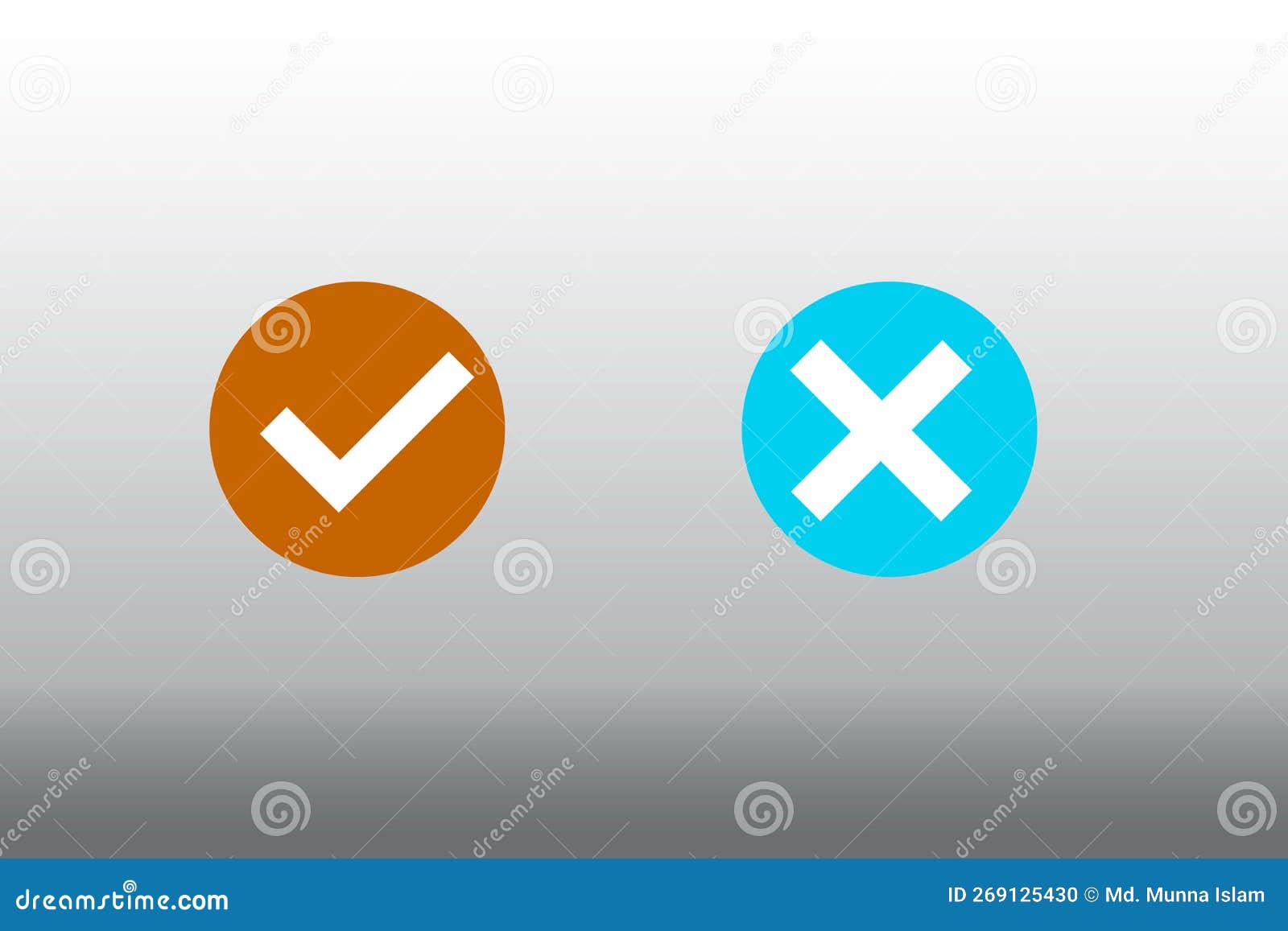Right or Wrong Icon Set Vector. Right Tick in Orange Circle and Aqua ...