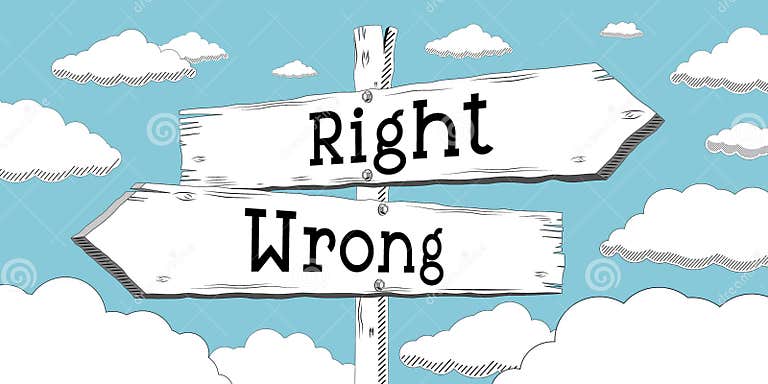 Right and Wrong - Outline Signpost with Two Arrows Stock Illustration ...