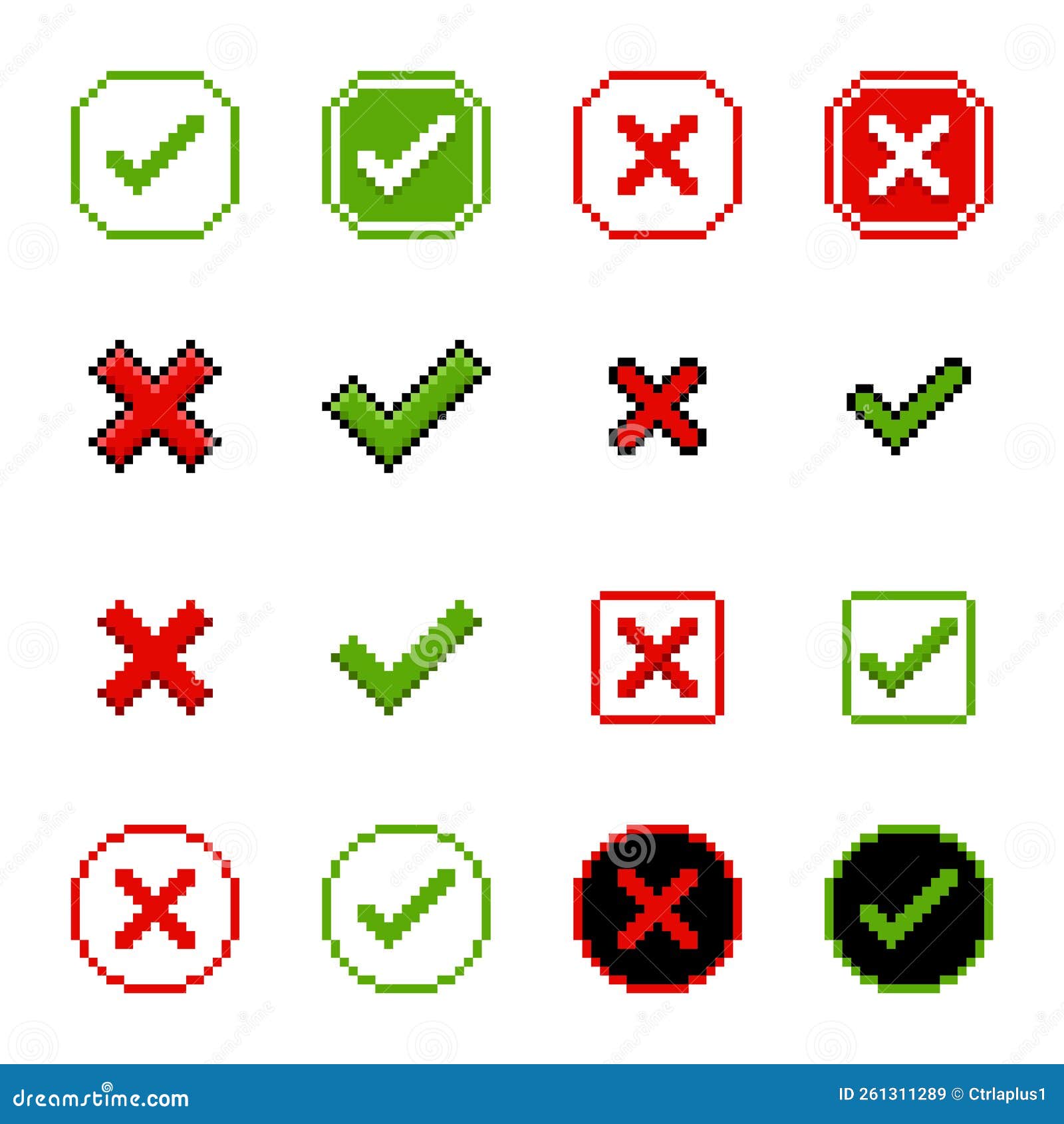 Pixel Cross and Check Mark Symbol Vector Illustration. Stock Vector ...