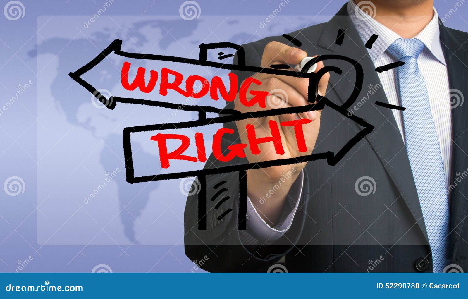 Right or Wrong Signpost Hand Drawing by Businessman Stock Photo - Image ...