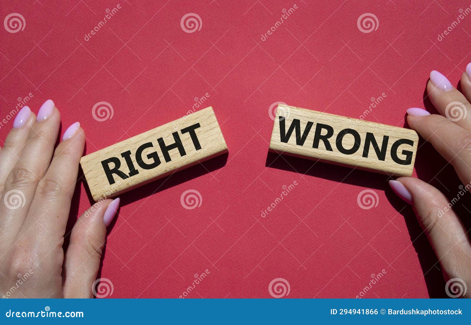 Right Or Wrong Symbol Concept Word Right Or Wrong On Wooden Blocks