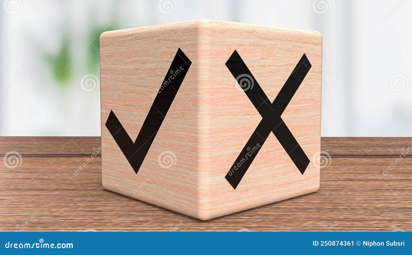 The Right and Wrong Symbol on Wood Cube 3d Rendering Stock Illustration ...