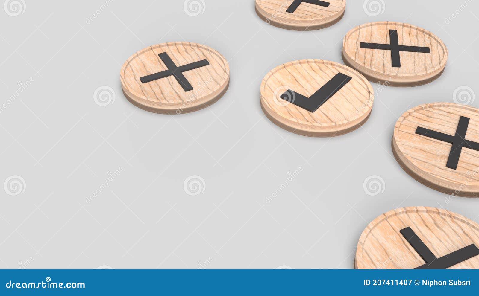 Right and Wrong Symbol on Wooden Plate 3d Rendering Stock Illustration ...