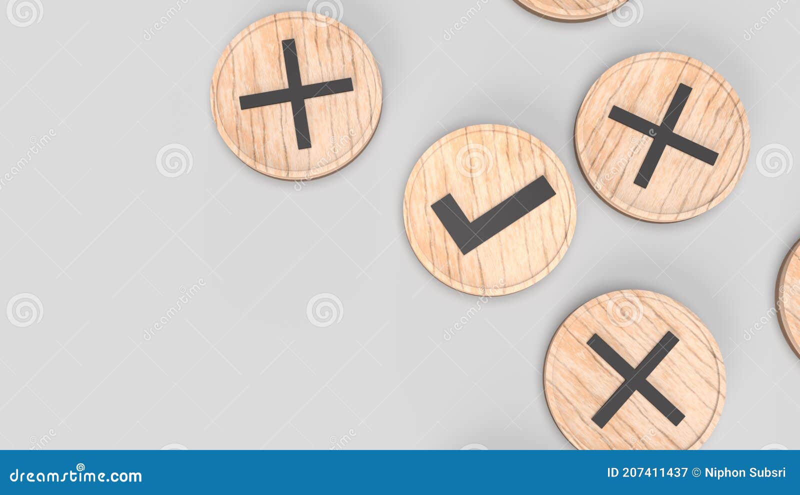 Right and Wrong Symbol on Wooden Plate 3d Rendering Stock Illustration ...