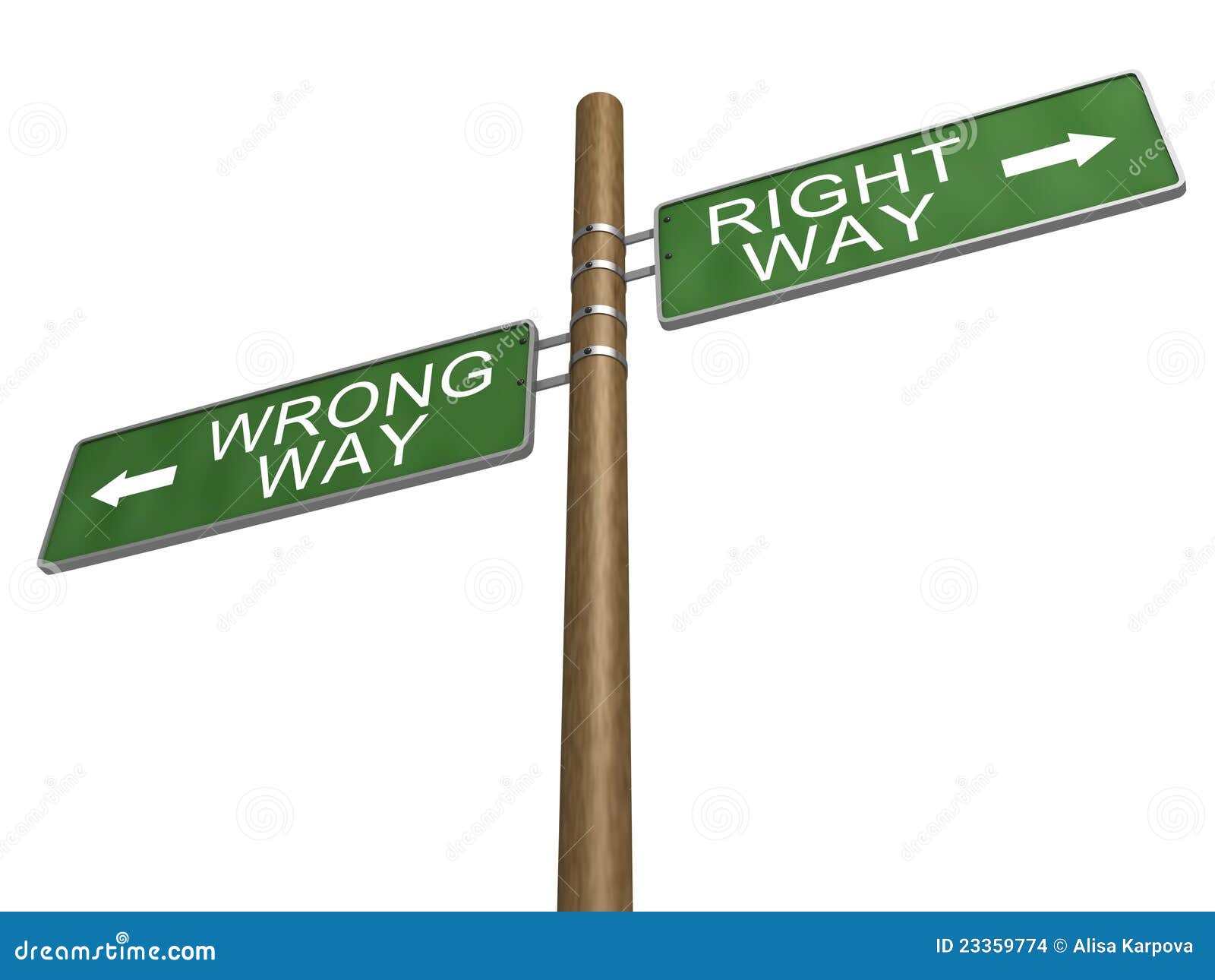 Right Wrong Way Green Road Sign on Wooden Pole Stock Illustration ...