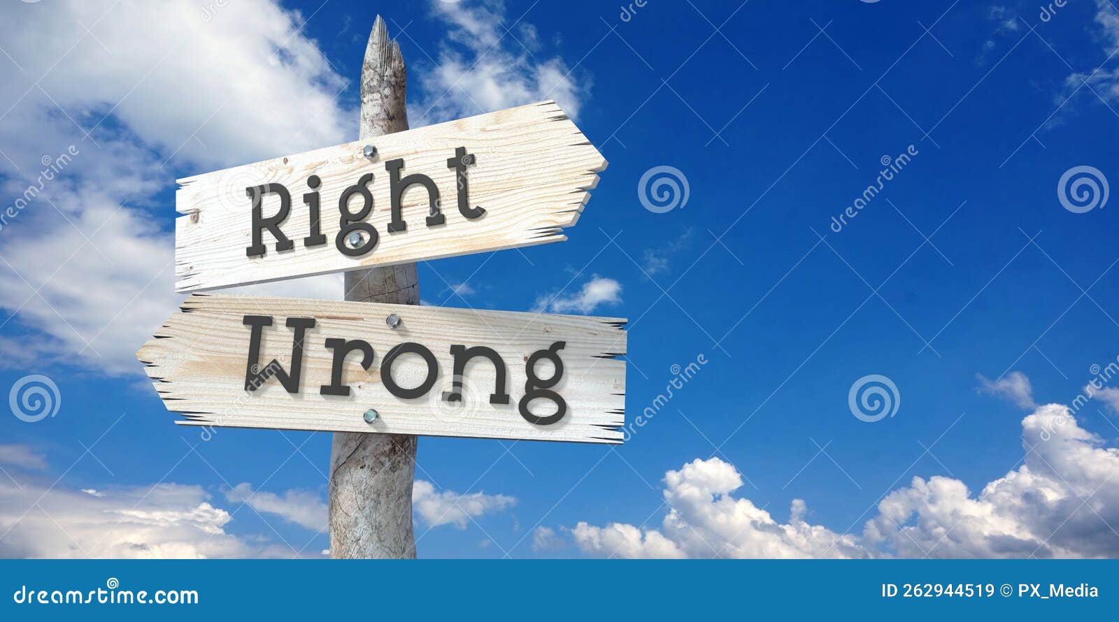 Right and Wrong - Wooden Signpost with Two Arrows Stock Illustration ...