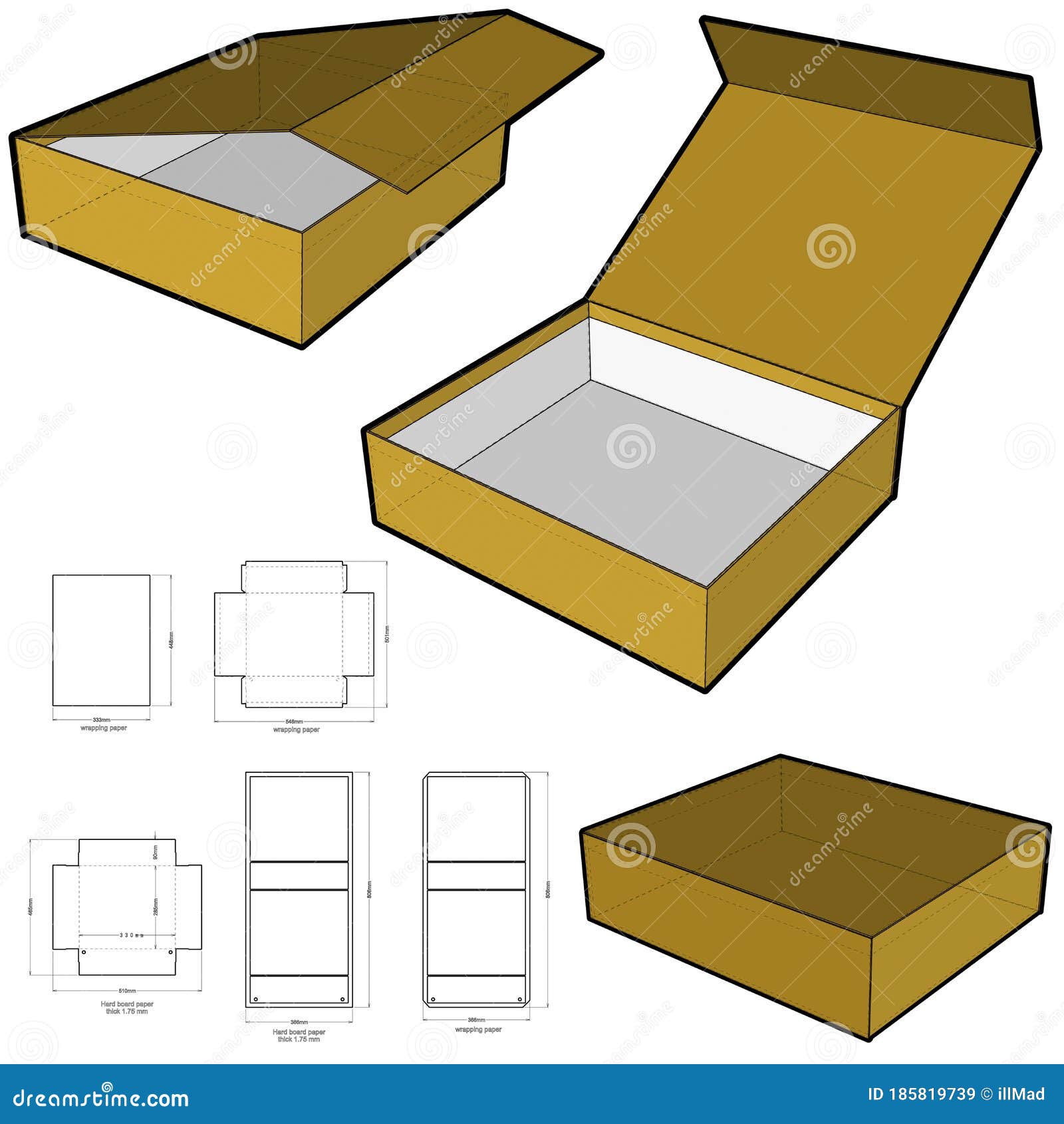 Rigid Box and Die-cut Pattern. Stock Vector - Illustration of blank ...