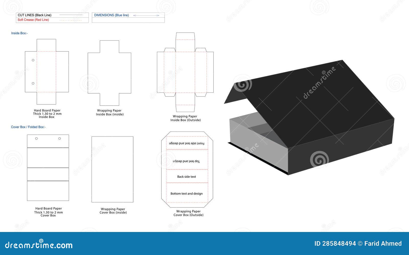 Rigid box dieline template stock vector. Illustration of magnet - 285848494