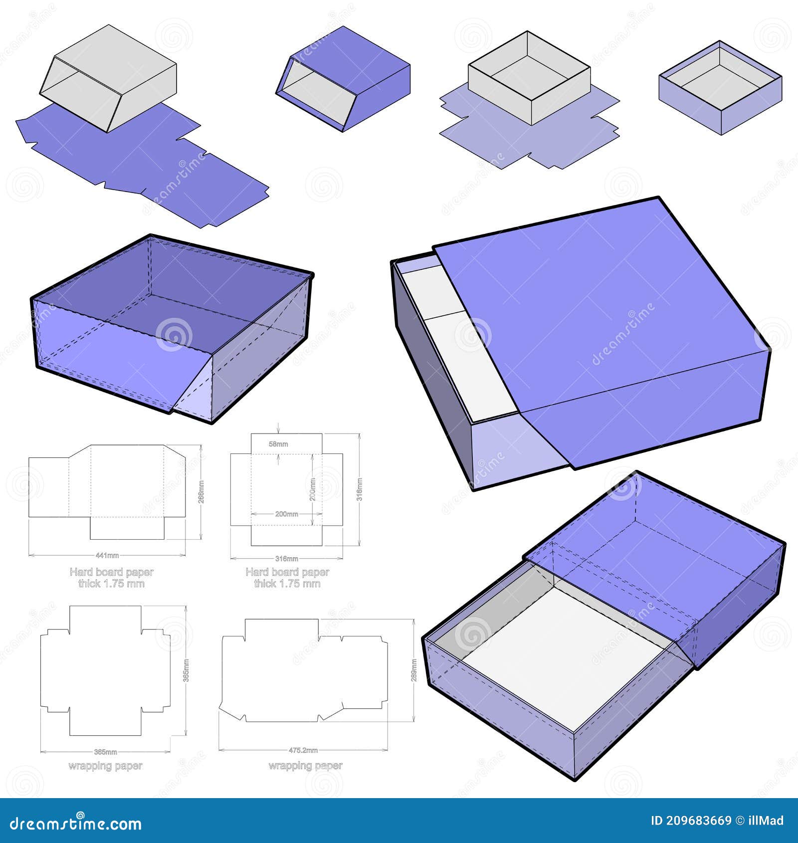 Rigid Cardboard Box And Die-cut Pattern. Vector Illustration ...