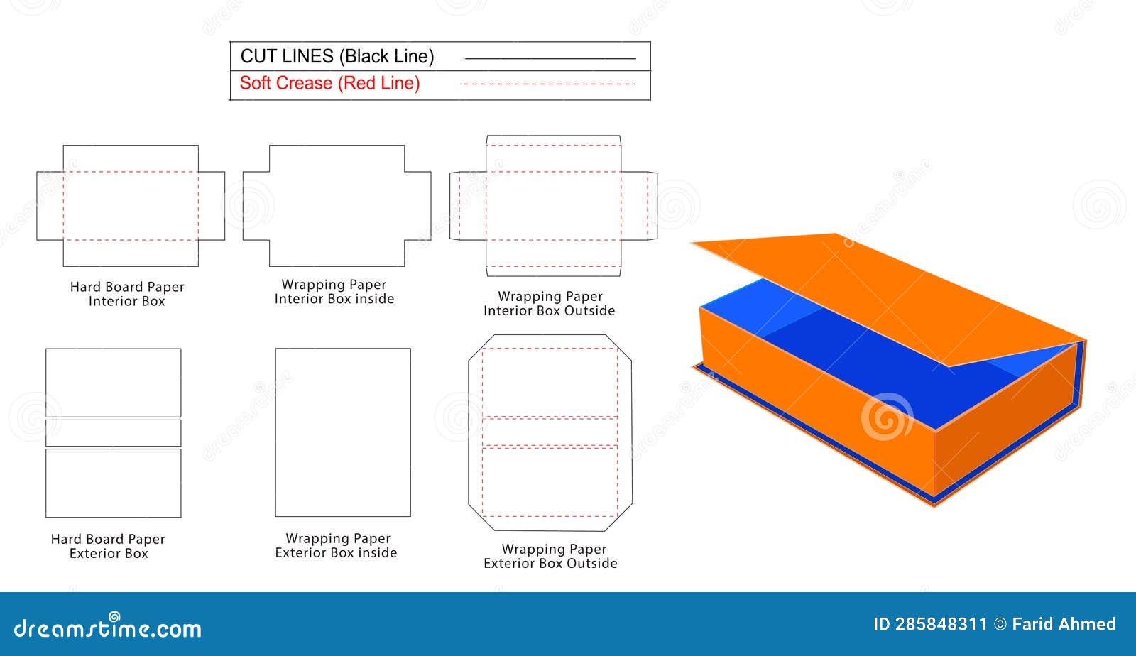Rigid Box, Magnetic Closer Luxury 3 Side Cover Rigid Boxes Dieline ...