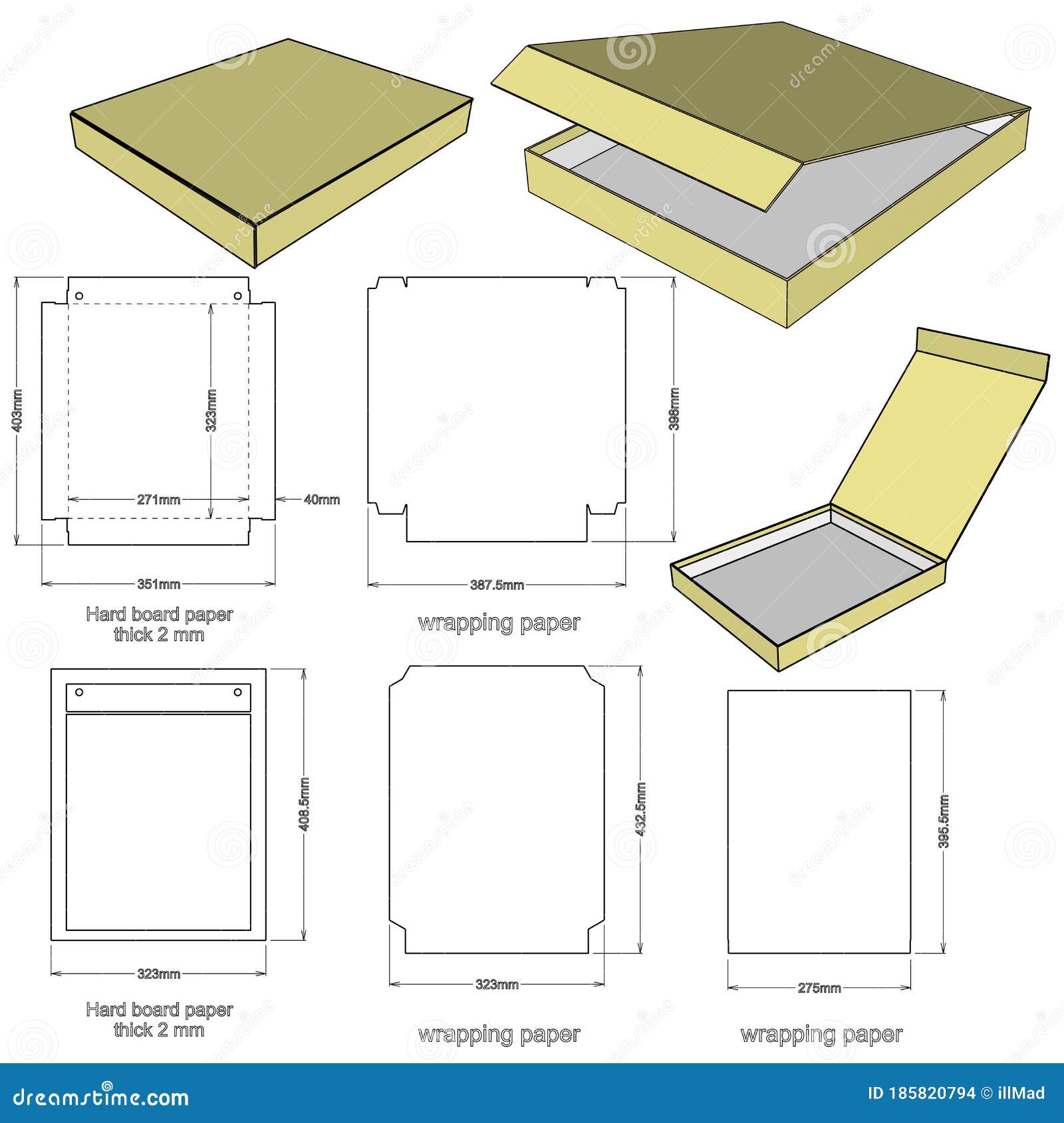 Rigid Cardboard Box and Die-cut Pattern. Stock Vector - Illustration of ...