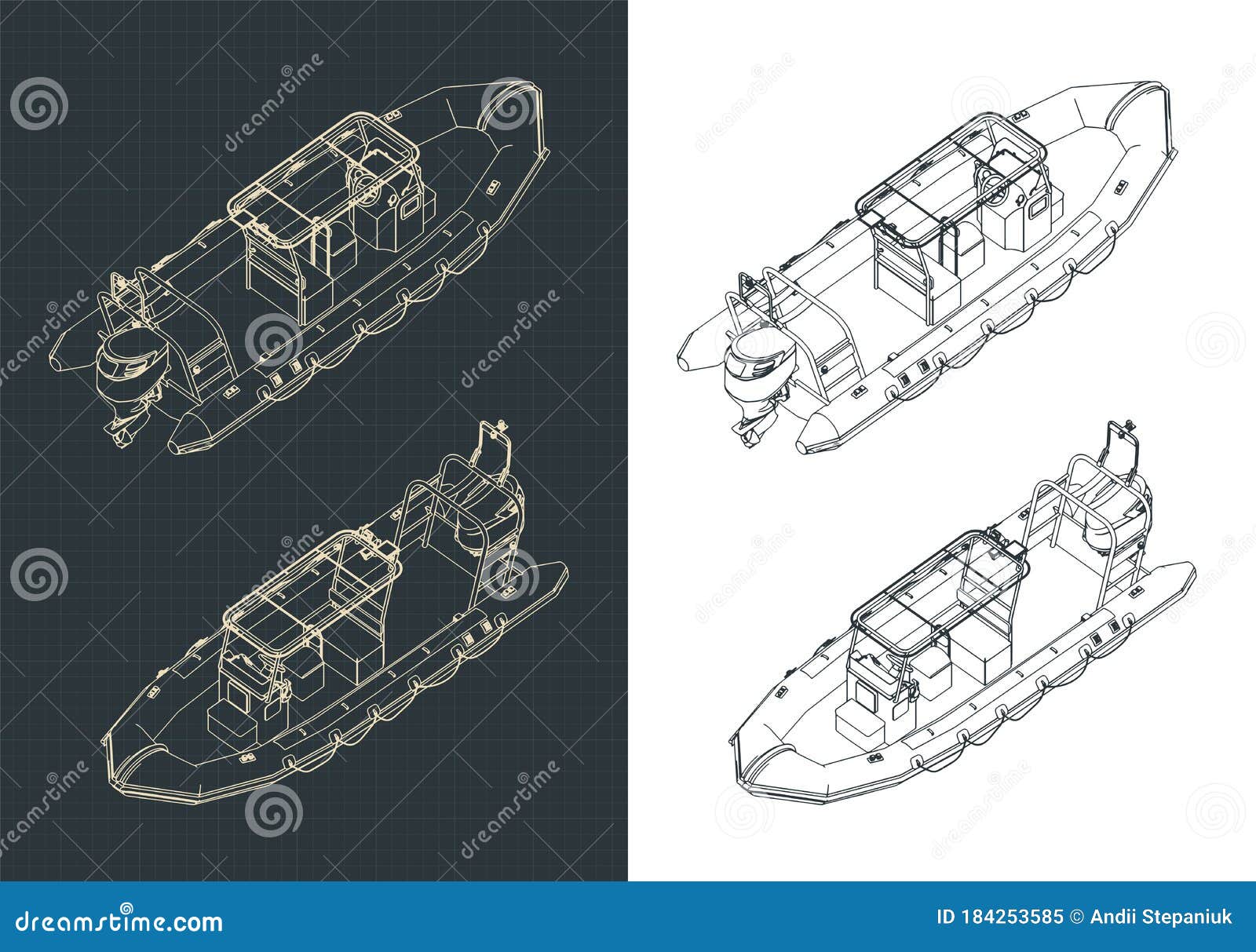 Rigid Inflatable Boat Isometric Drawings Stock Vector - Illustration of ...