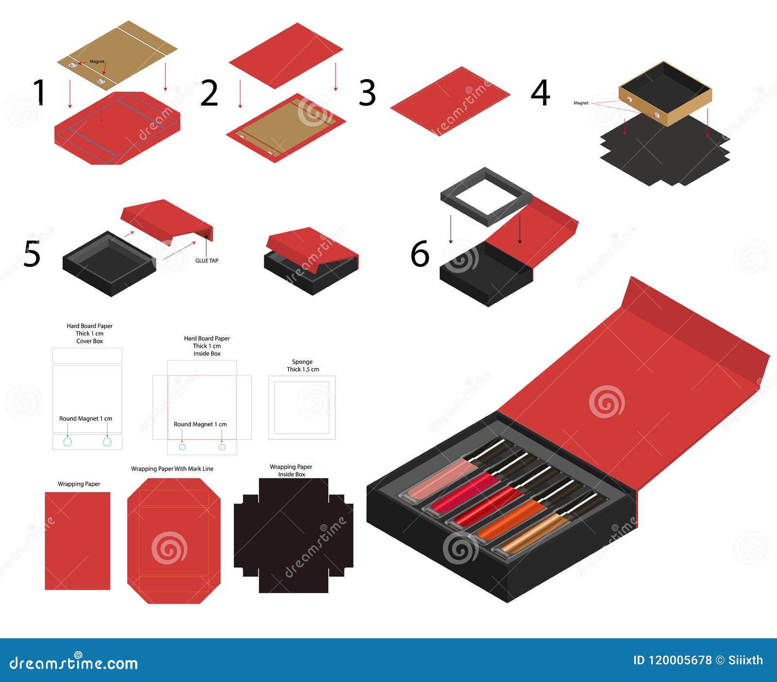 Rigid Magnet Box Template 3d Mockup With Dieline Cartoon Vector ...