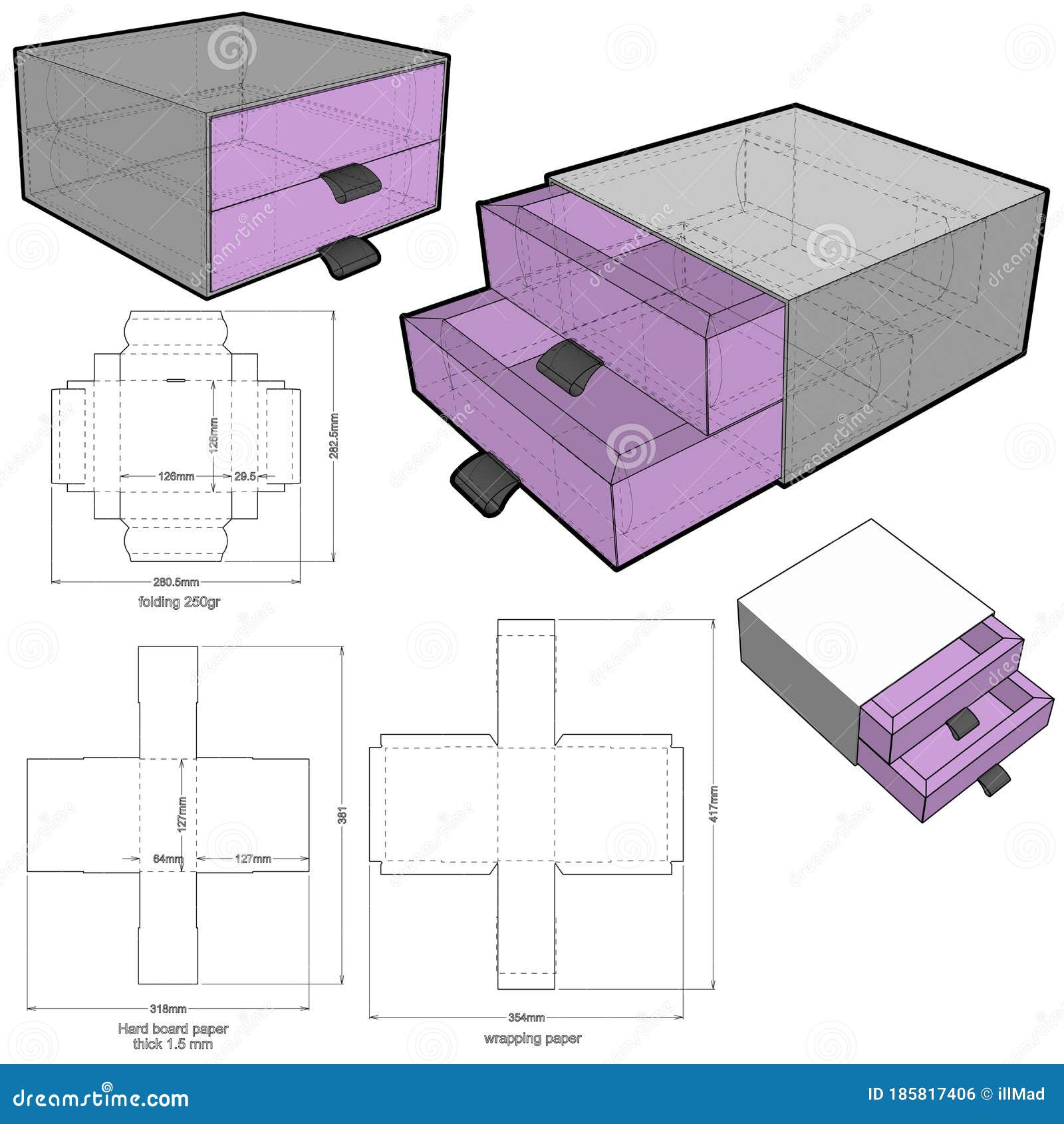 Rigid Sleeve Box and Die-cut Pattern. Stock Vector - Illustration of ...