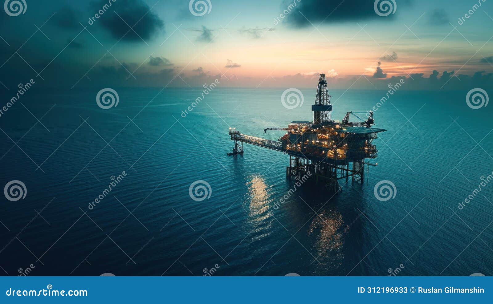 Rigs Offshore Oil Refinery at Sunset Stock Image - Image of ocean ...