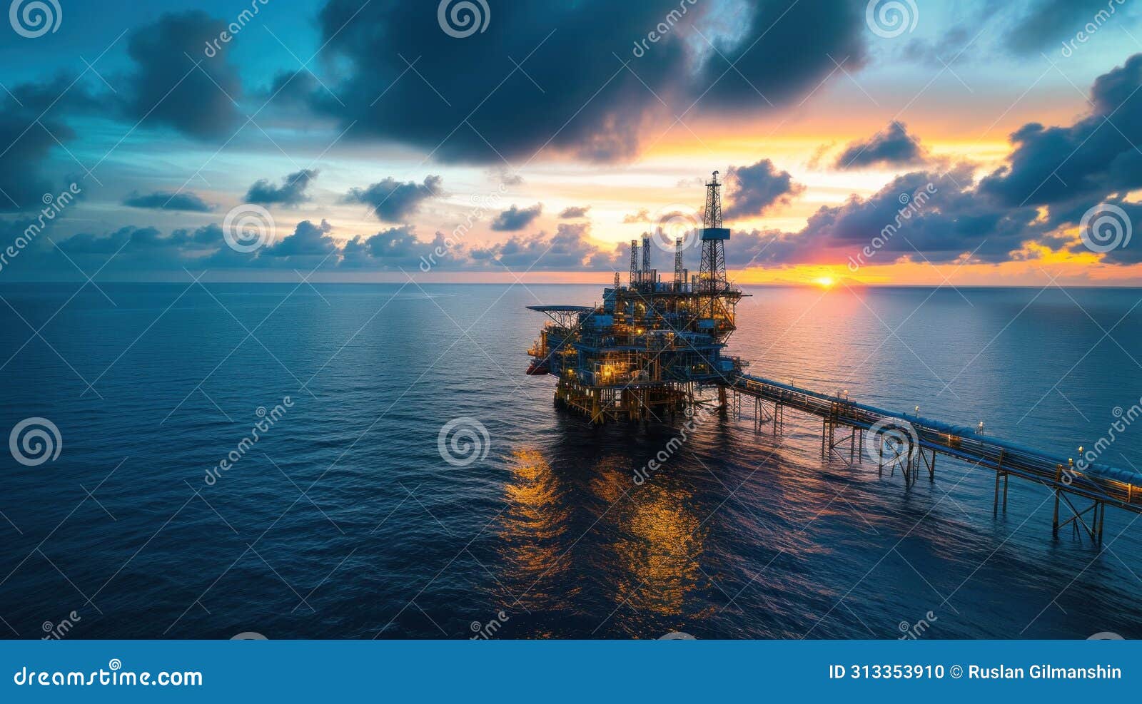 Rigs Offshore Oil Refinery at Sunset Stock Photo - Image of energy ...