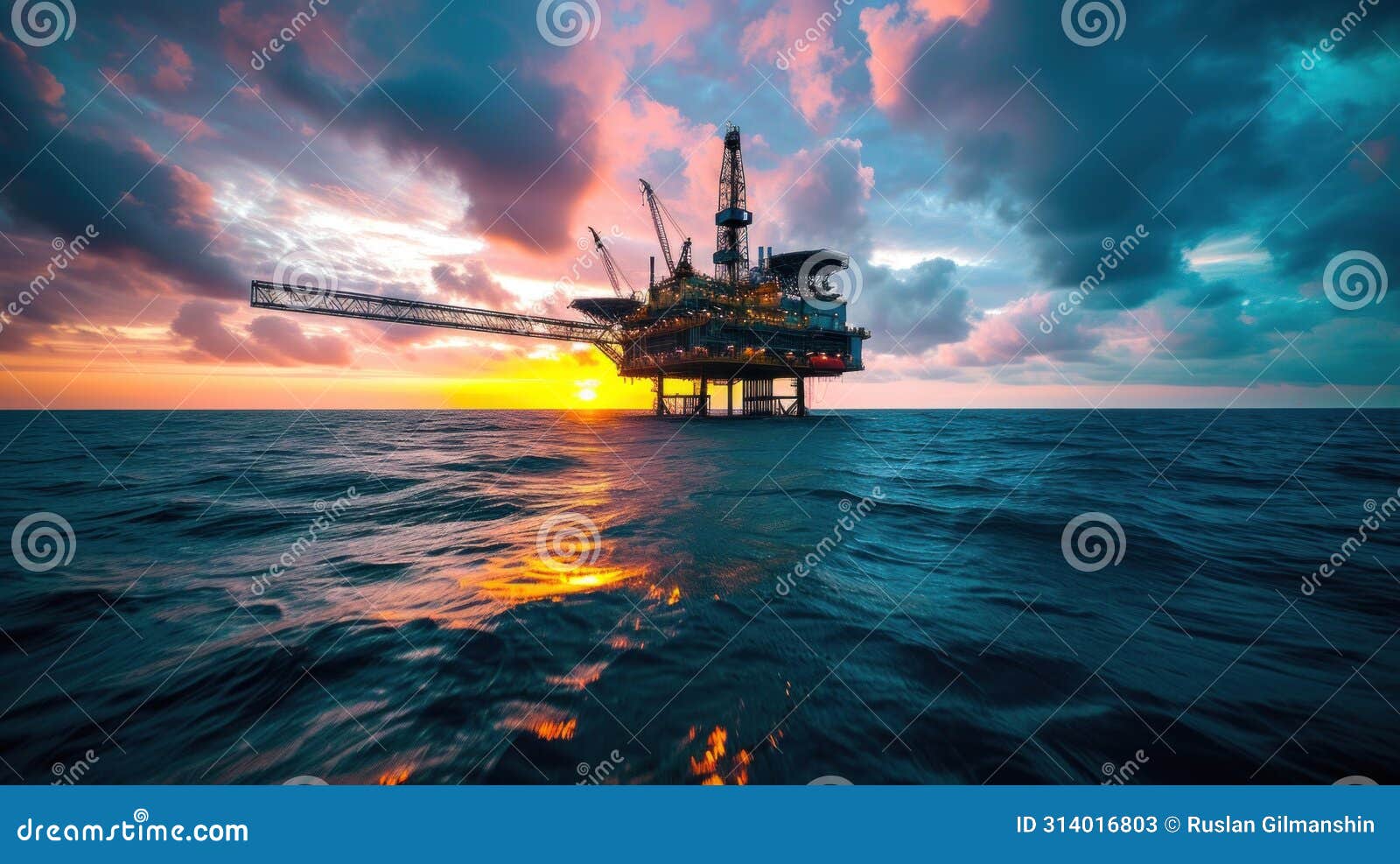 Rigs Offshore Oil Refinery at Sunset Stock Image - Image of refinery ...