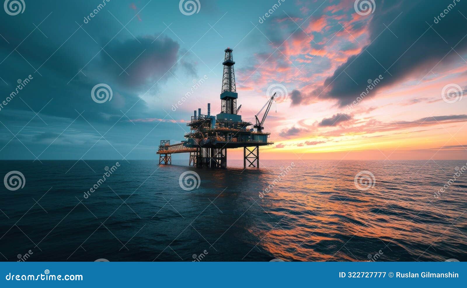 Rigs Offshore Oil Refinery at Sunset Stock Image - Image of drilling ...
