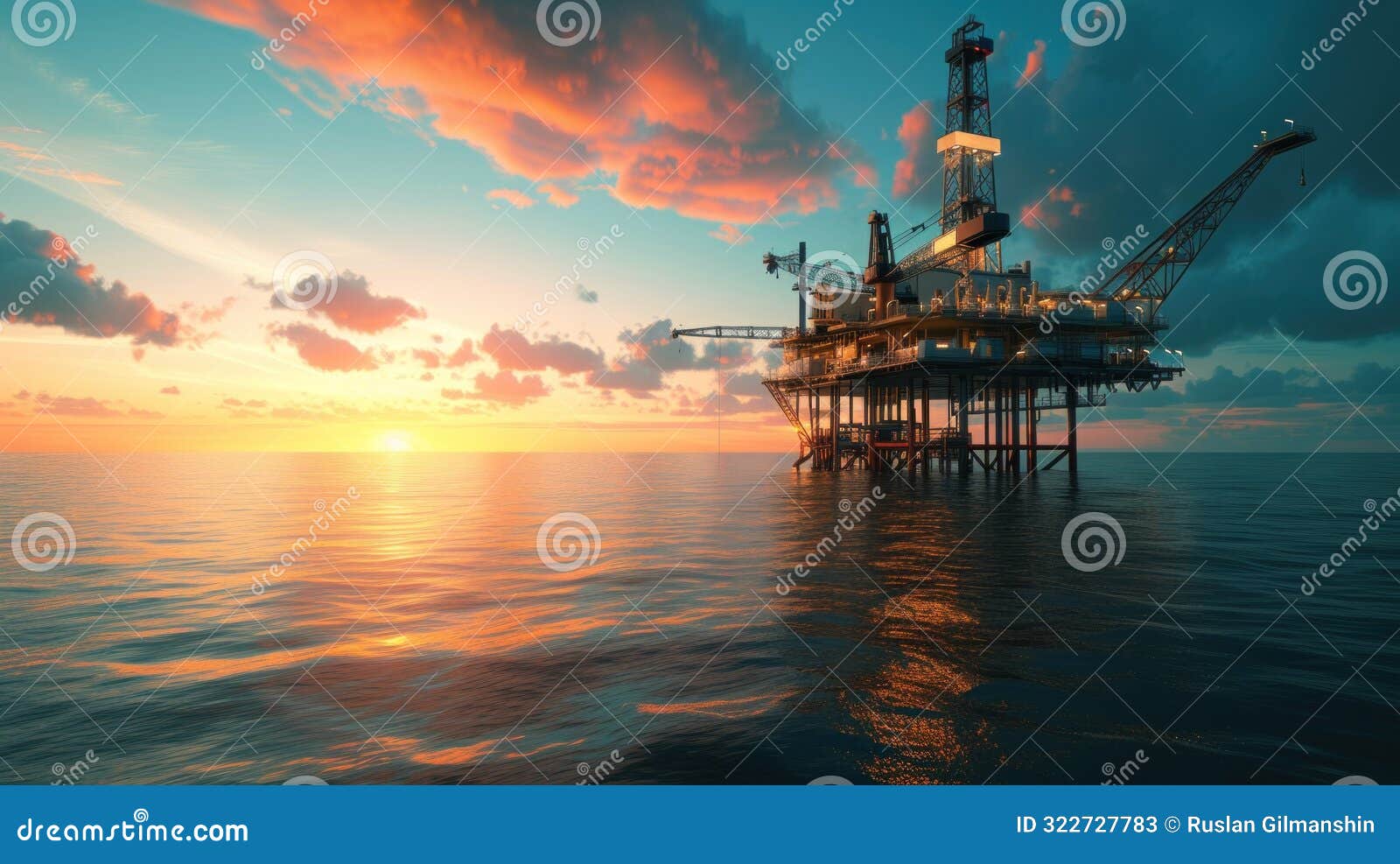 Rigs Offshore Oil Refinery at Sunset Stock Image - Image of refinery ...