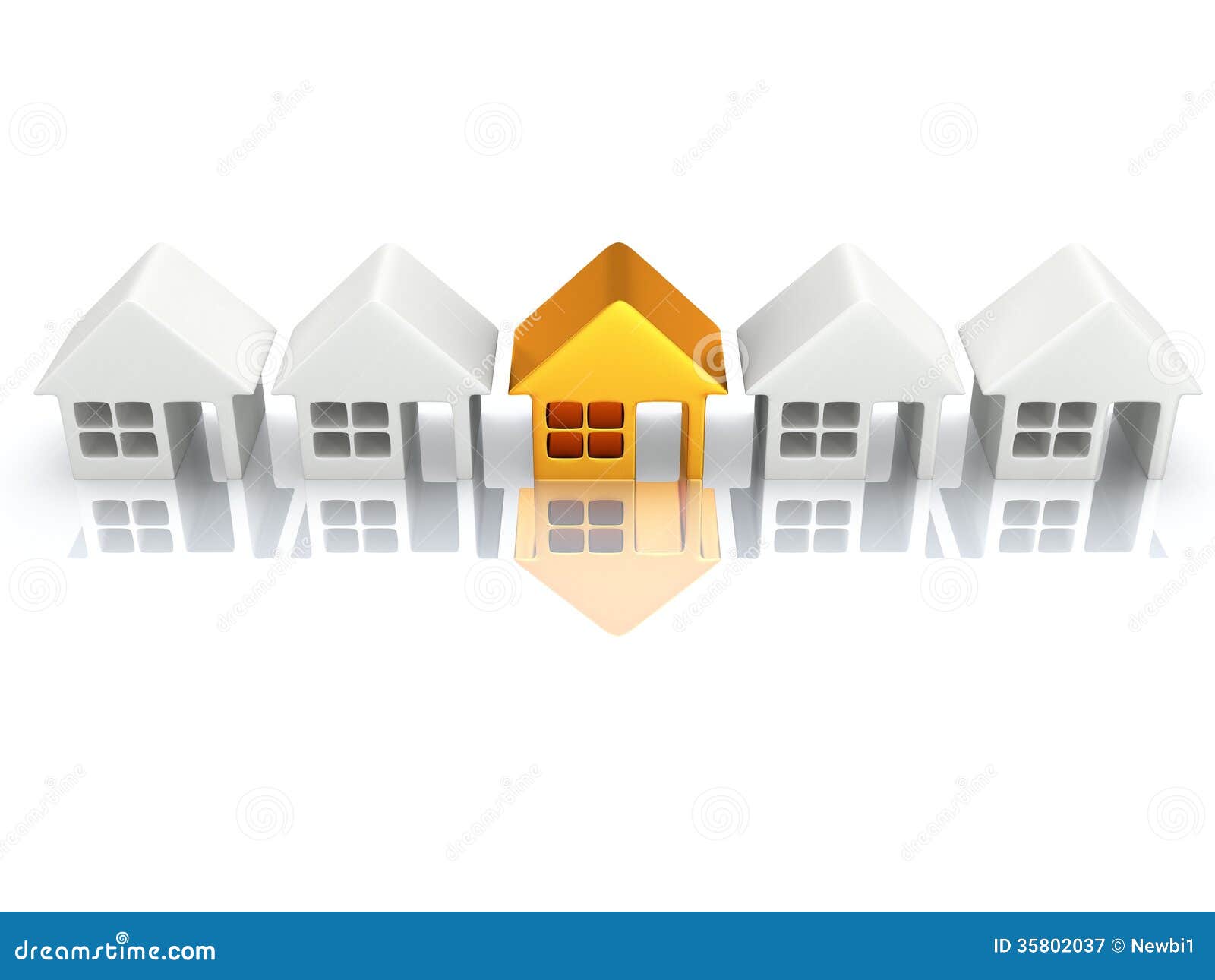 Rij Van Huizen Met Bezinning. 3d Geef Terug. Stock Illustratie ...