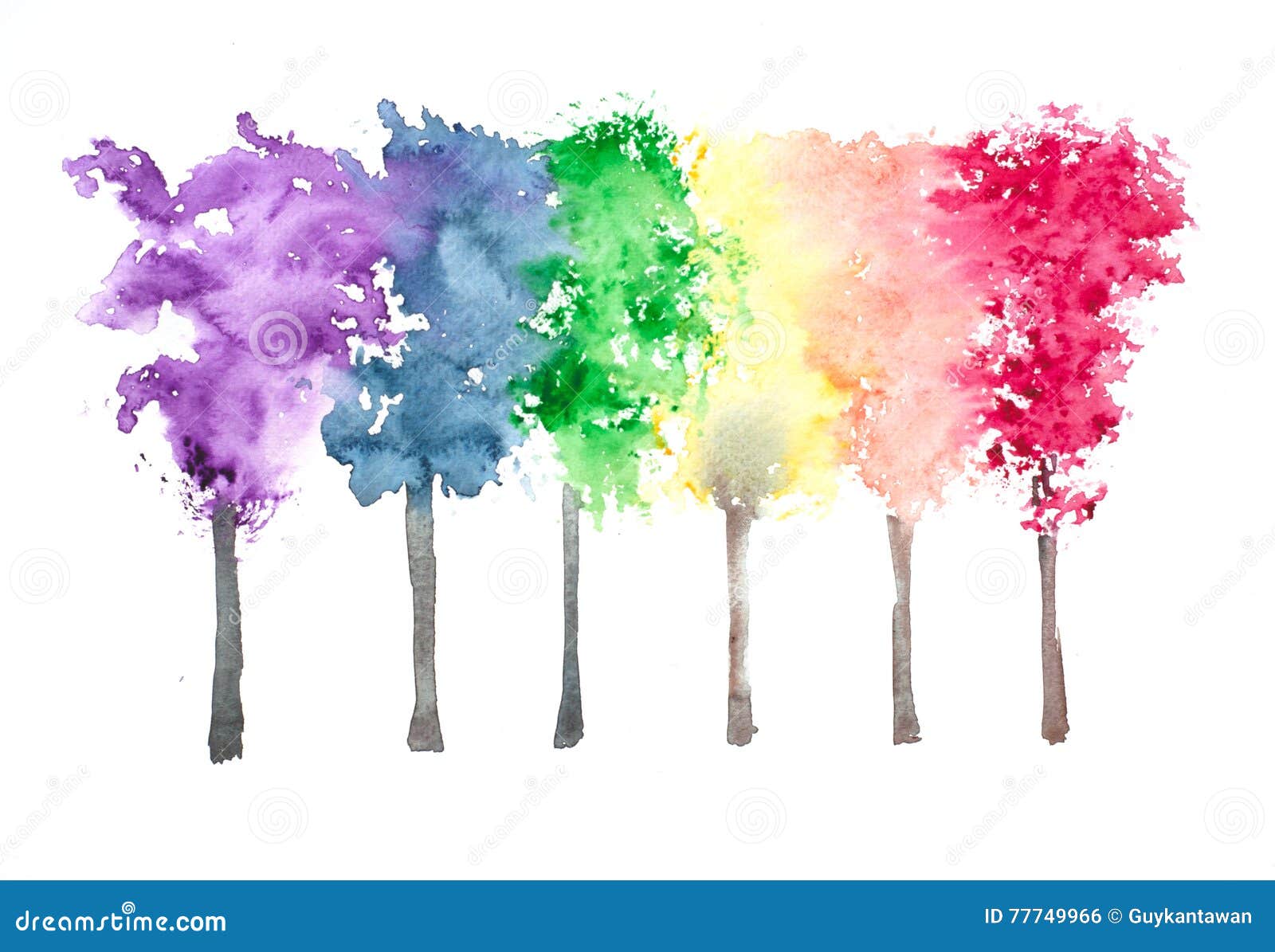 Rij van kleurrijke bomen stock illustratie. Illustration of schilderij ...