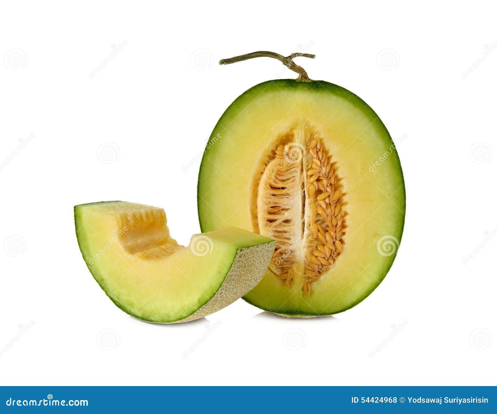 Rijpe Groene Meloen Met Stam Op Wit Stock Foto - Image of opbrengst ...