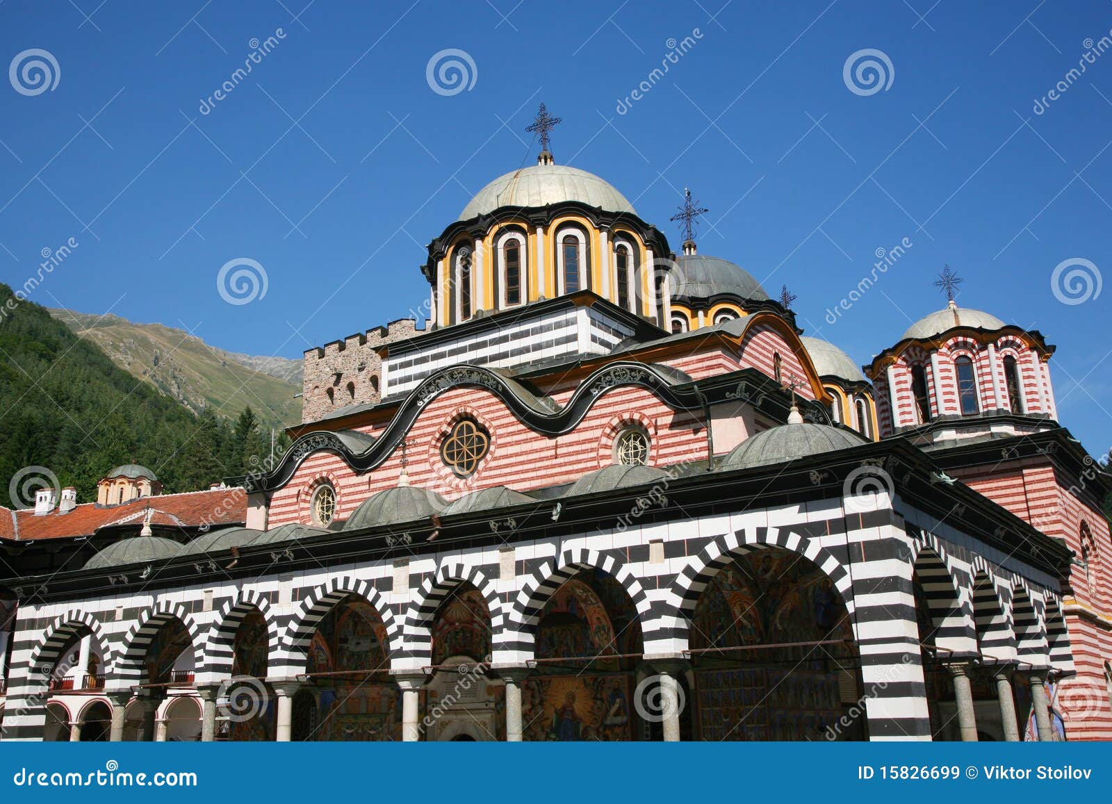 Rila monastery stock image. Image of dome, mountain, cross - 15826699