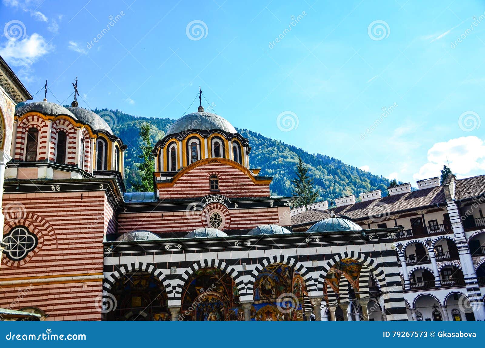 Rila Monastery,Bulgaria stock image. Image of courtyard - 79267573