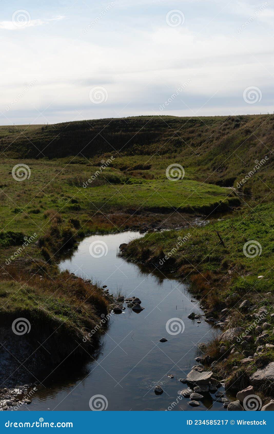 A Rill Stream Flowing through the Hills Stock Image - Image of clouds ...