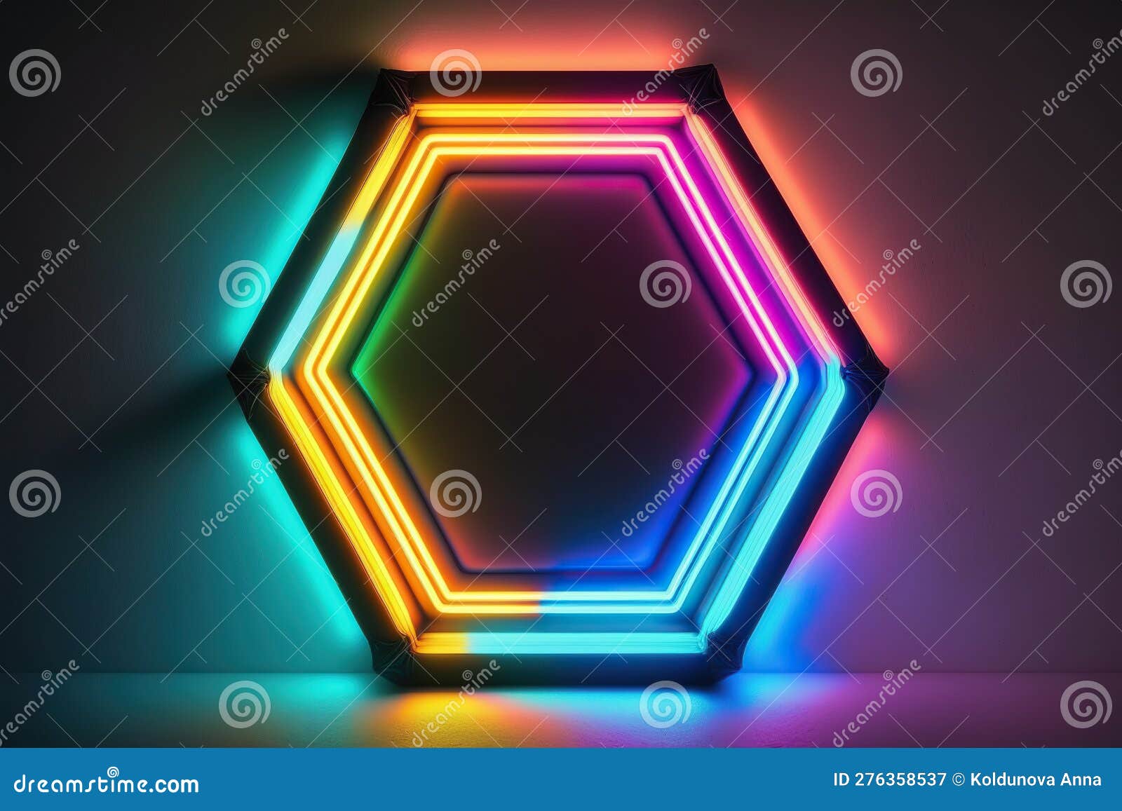 Rim Lights Neon Pentagon on White Background with Copyspace, Created ...