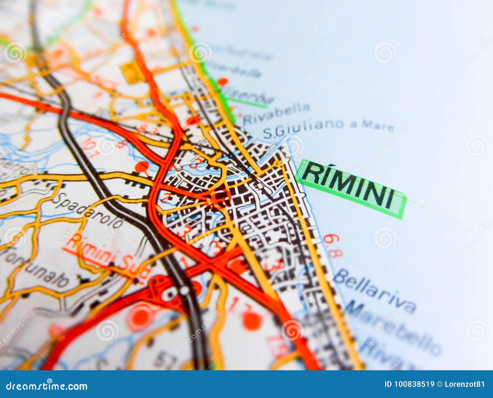Rimini City Over a Road Map ITALY Stock Image - Image of italy, romagna ...