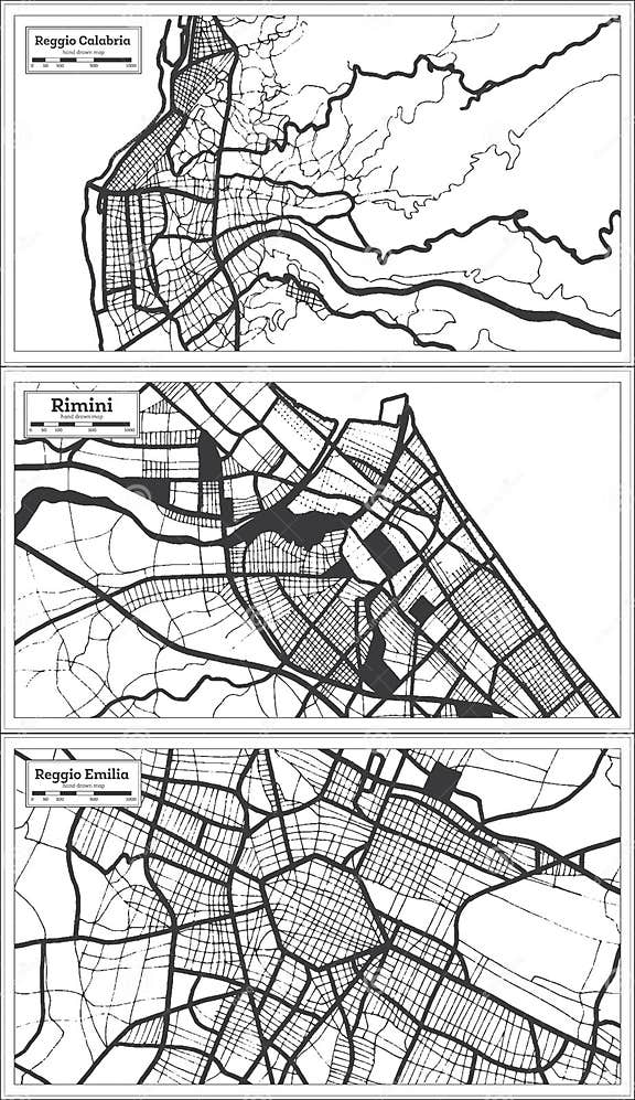Rimini Reggio Emilia Y Reggio Calabria Italy City Map Conjunto En Color