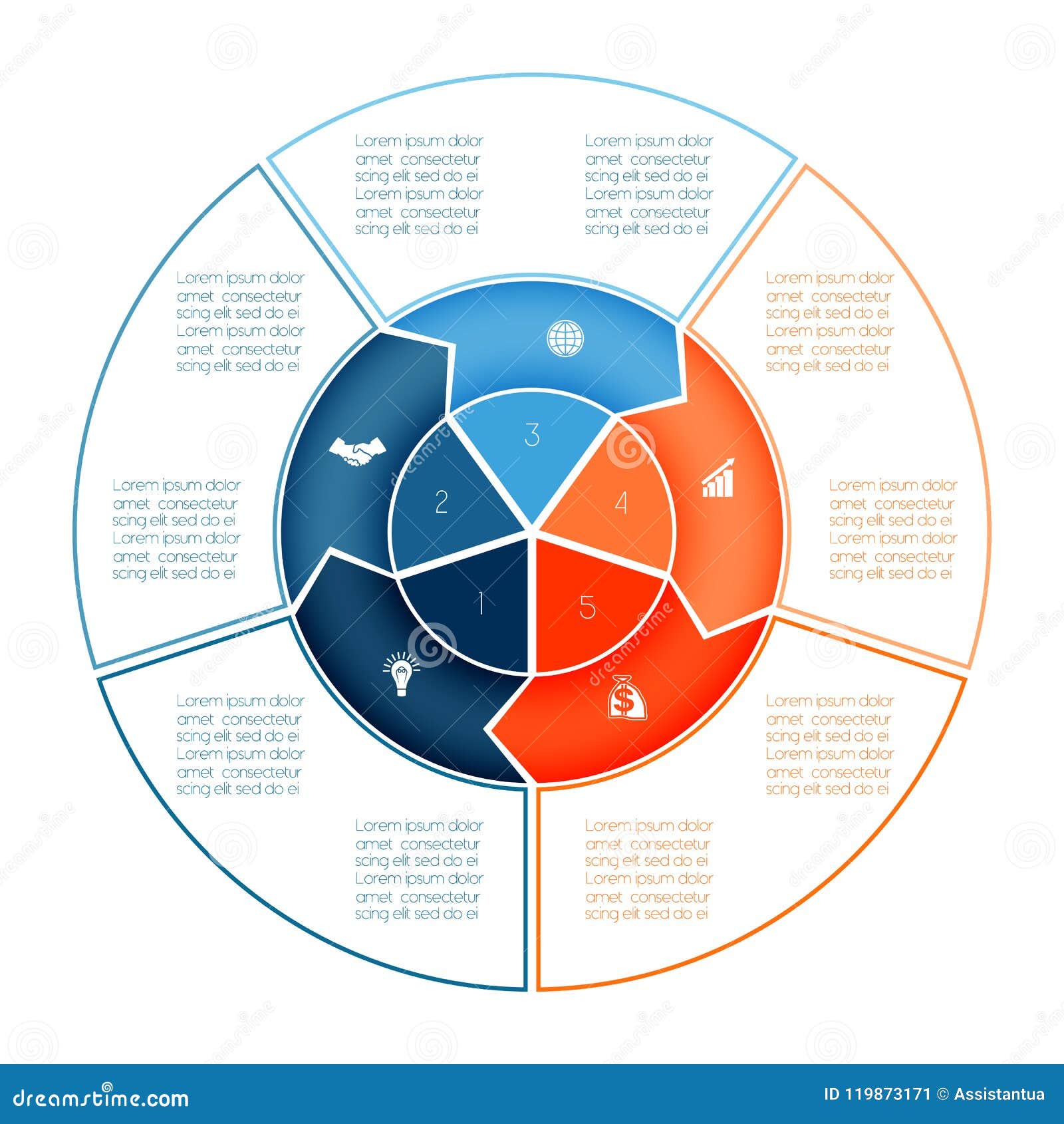 Ring of Arrows Infographic. Chart Template for Presentation 5 Op Stock ...
