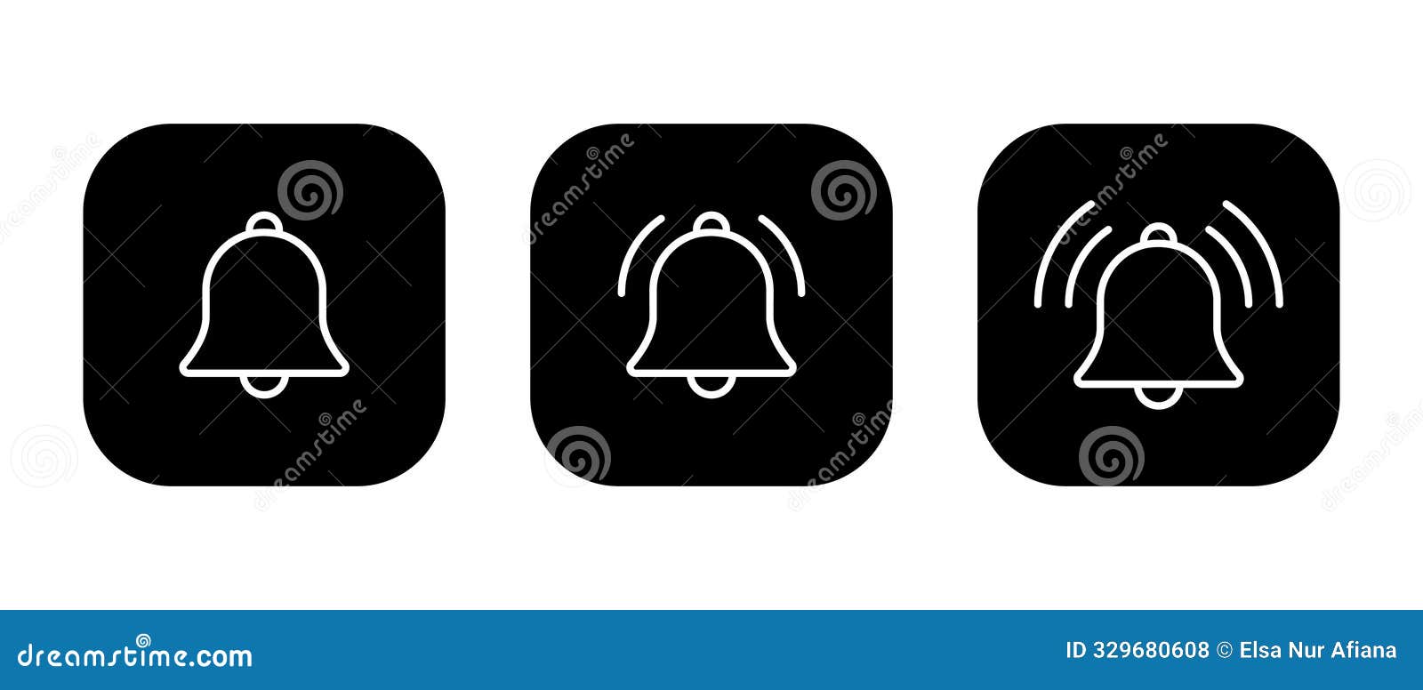 Ring Bell Icon Set on Black Square. Notification Button Stock Vector ...