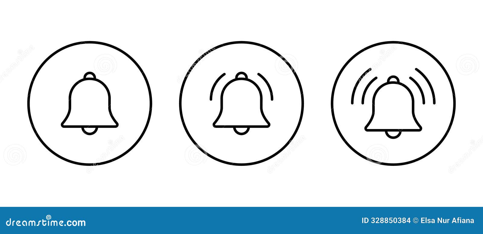 Ring Bell Icon Set on Circle Line. Notification Sign Symbol Stock ...