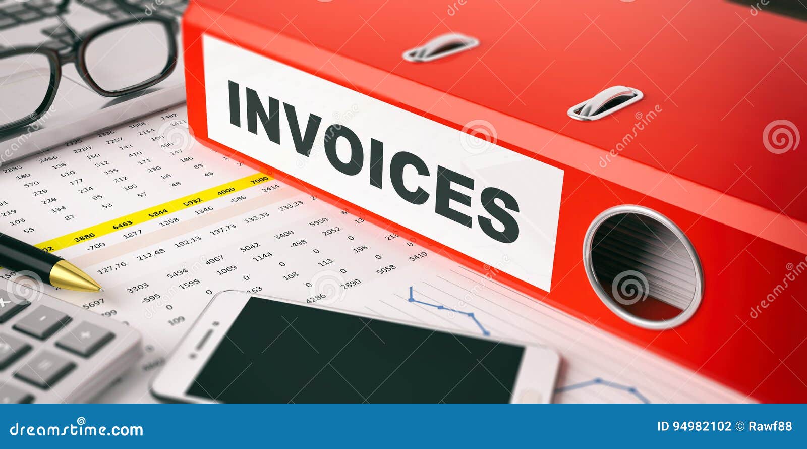 Ring Binder with Inscription Invoices. 3d Illustration Stock ...