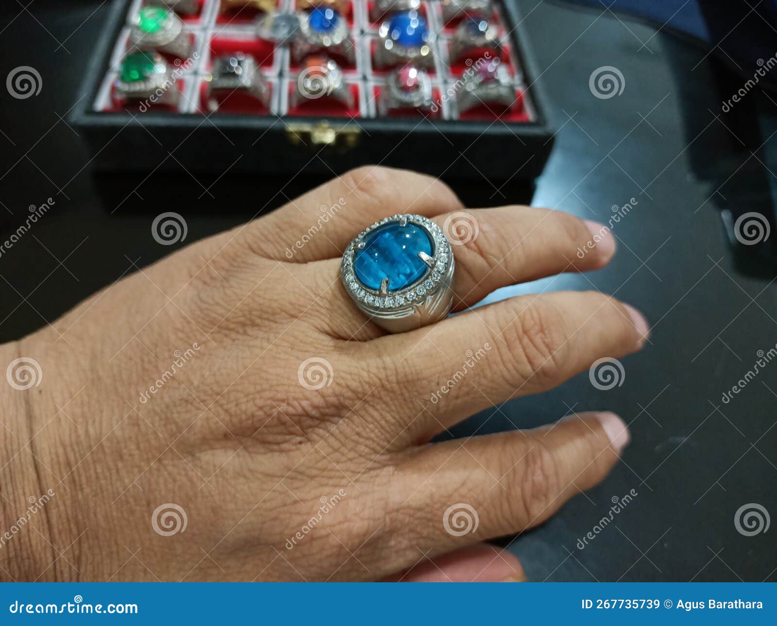 Ring with a Blue Stone Clad in Pure Silver Stock Image - Image of bead ...